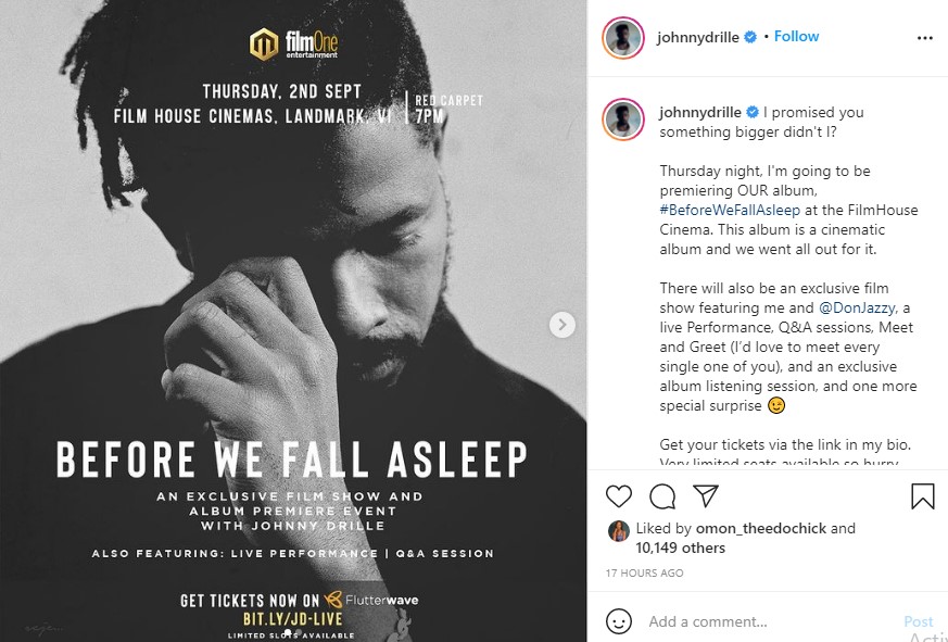 Johnny Drille to Hold Film Show for New Album Exclusive Listening