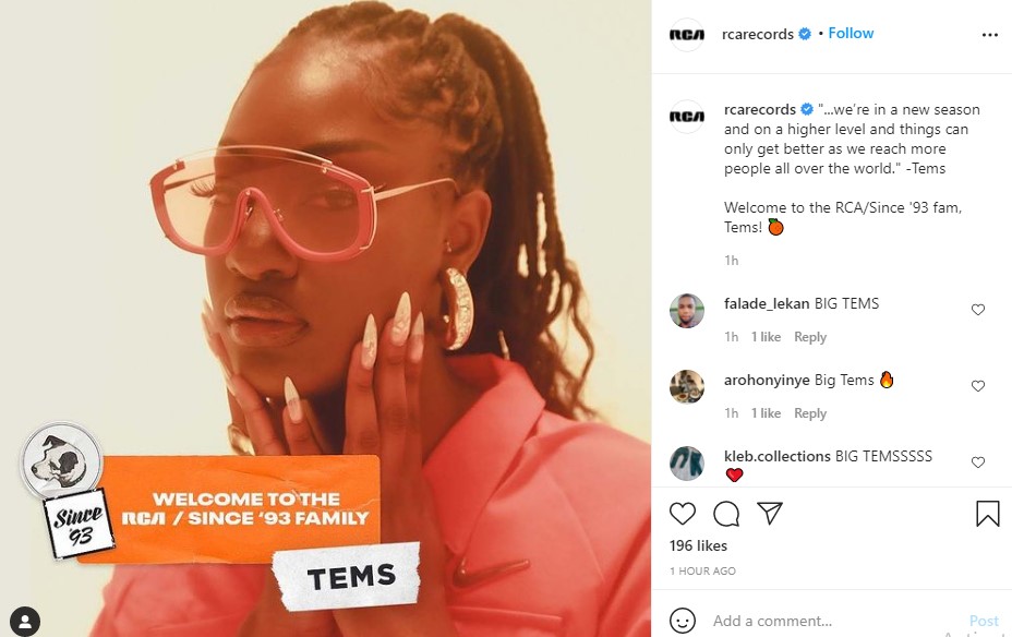 OFFICIAL: RCA Records Announce Tems Signing | NotjustOK