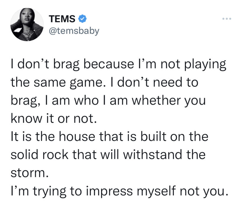 "I'm Not Your Christian Saviour"- Tems Warns Fans About False ...