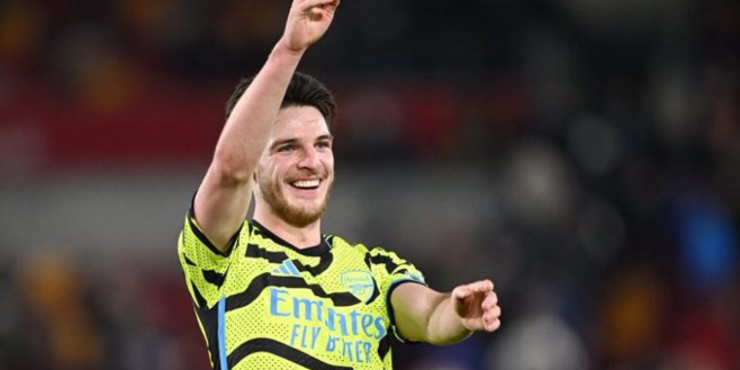 Declan Rice reacts to his match-winner against Luton Town