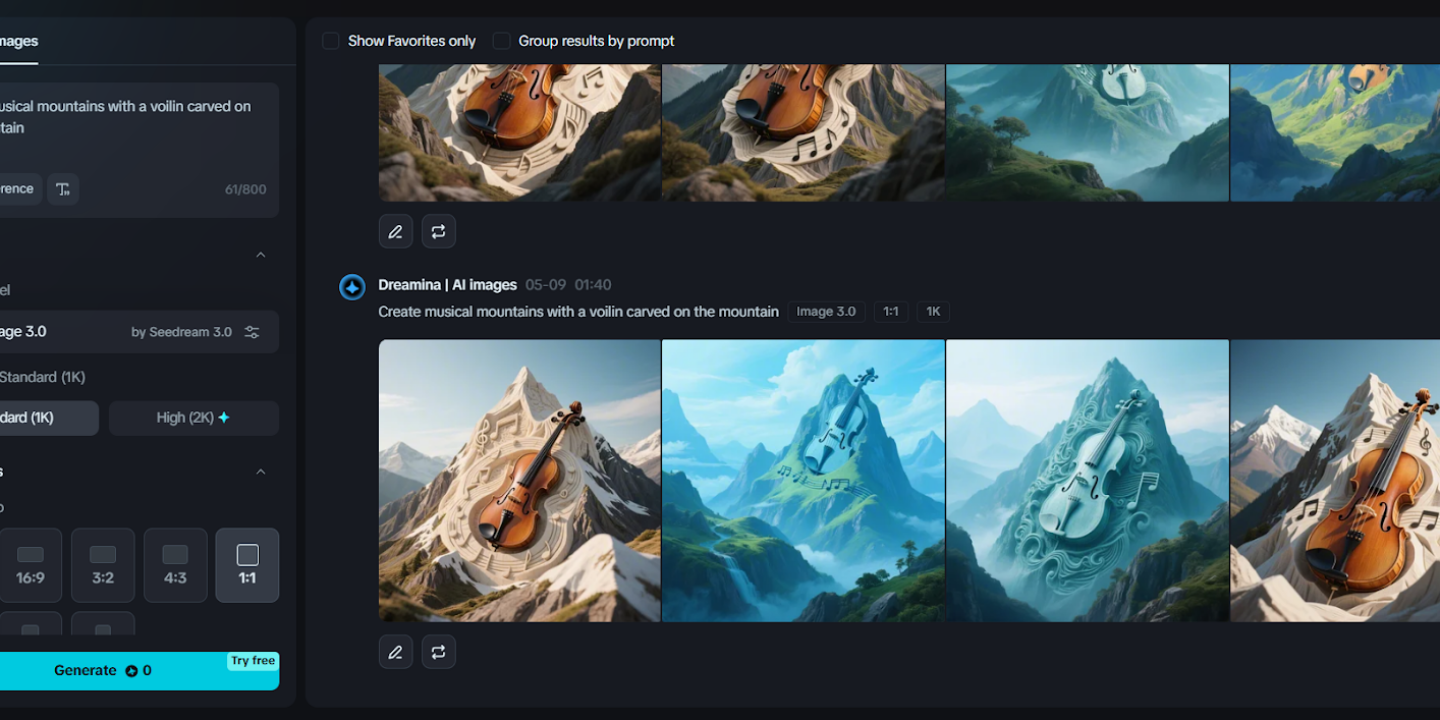 Design Instruments Carved into Cliffs and Peaks with Dreamina AI